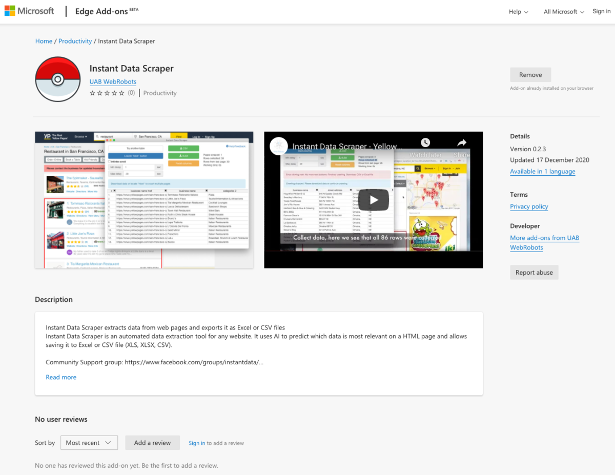 Instant Data Scraper is now available on Micorosoft Edge – Web Scraping ...